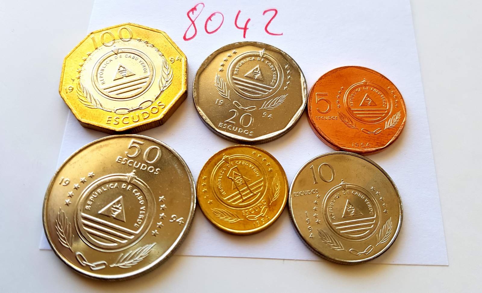 8042 Cape Cabo Verde complete set 6 coins 1 5 10 20 50 100 escudos bim ...