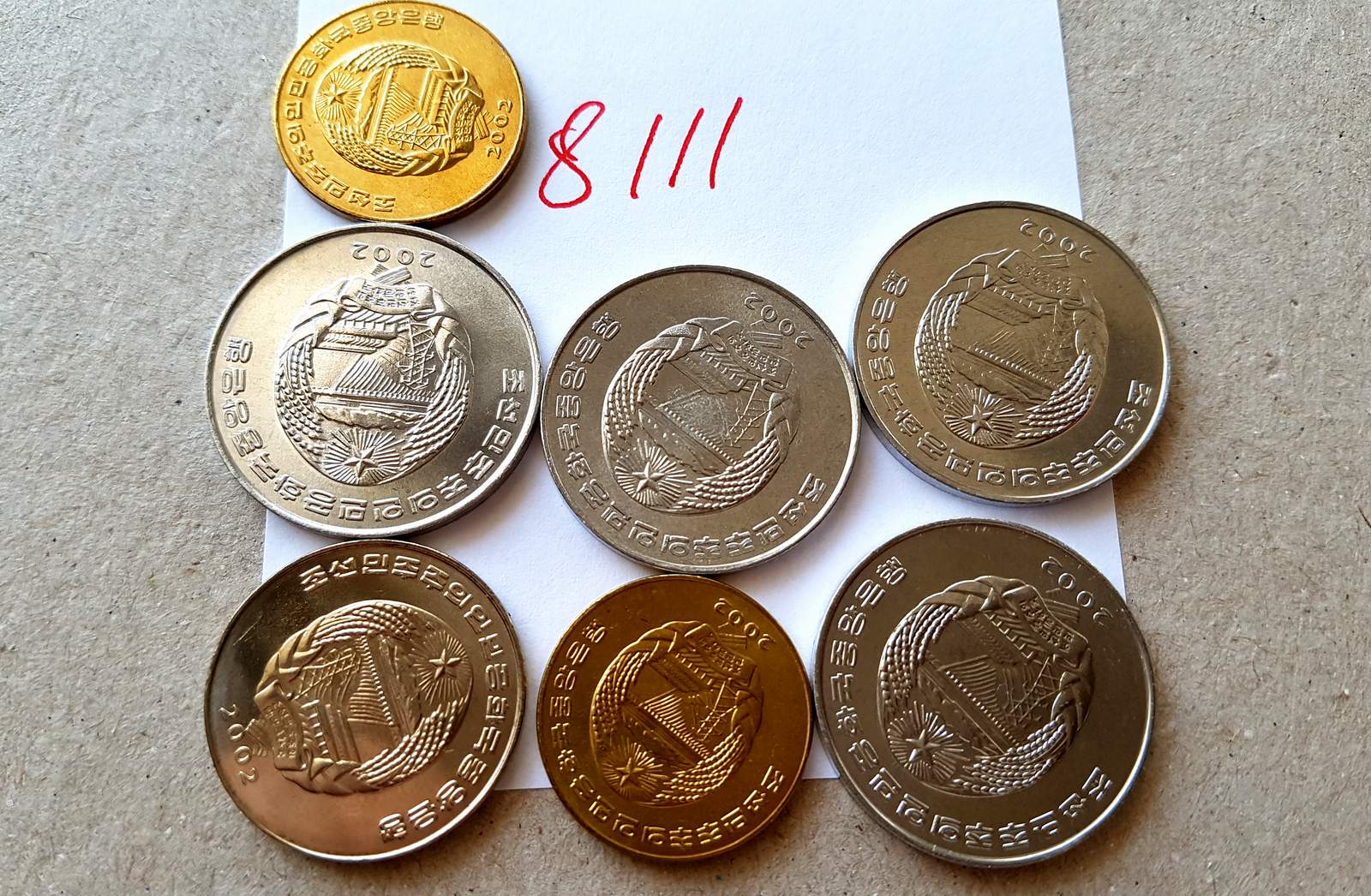 8111 Korea North - set 7 coins 1-2 1-2 1-2 1-2 1 1 2 Chon 2002 UNC ...