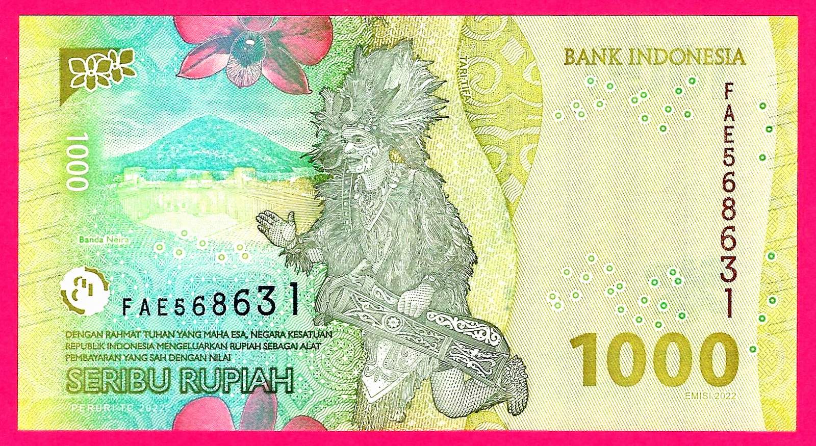 Indonesia 1000 Rupiah 2022 NEW P 162 UNC - trakyakoleksiyon.com