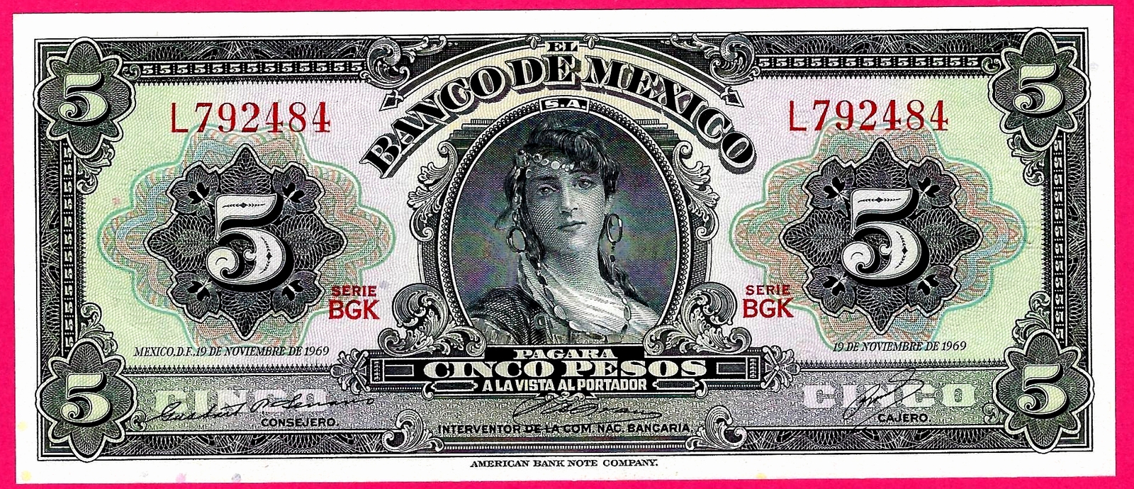 MEXICO 5 Pesos 1969 P 60J UNC - trakyakoleksiyon.com