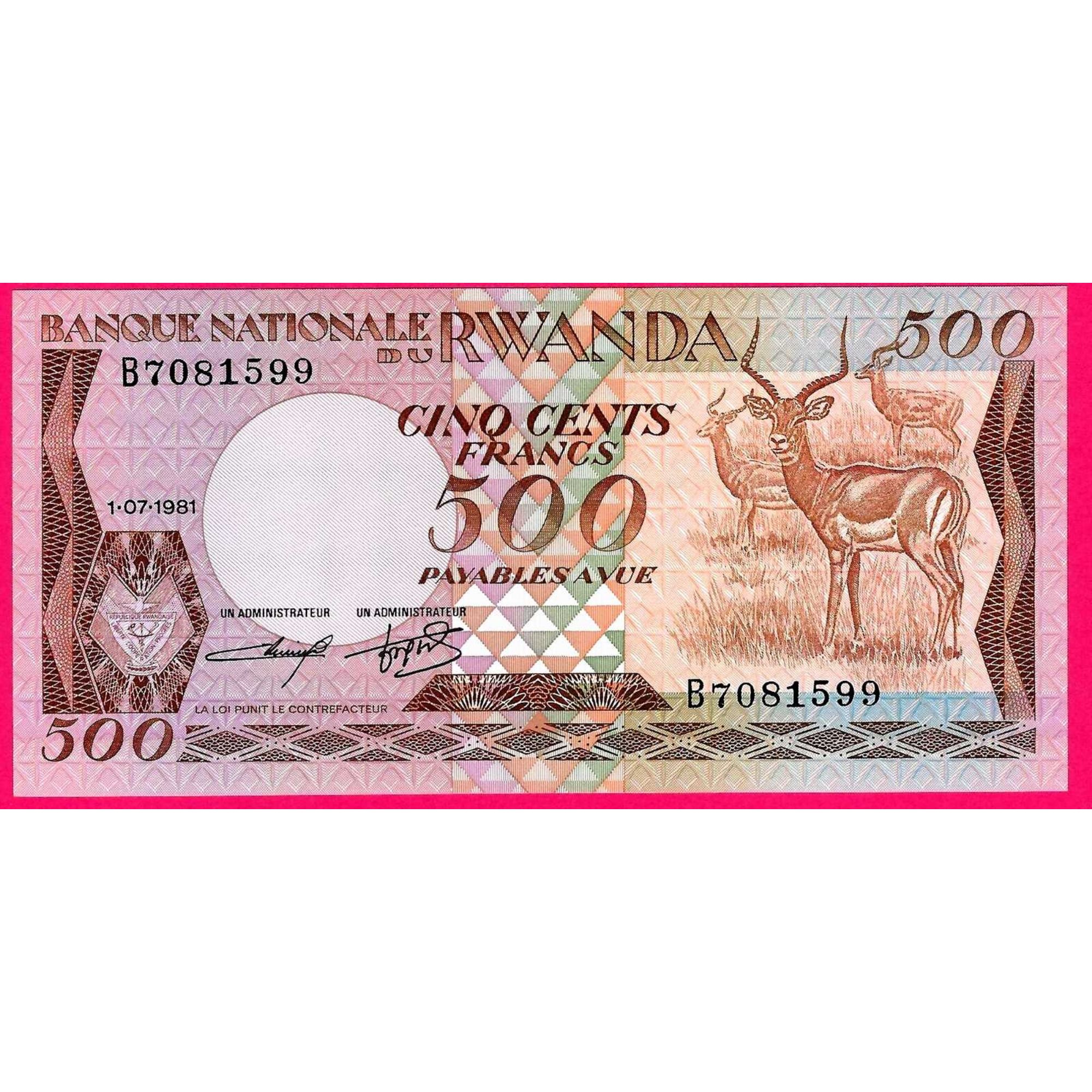 RWANDA 500 FRANCS 1981 PICK # 16 UNC - trakyakoleksiyon.com