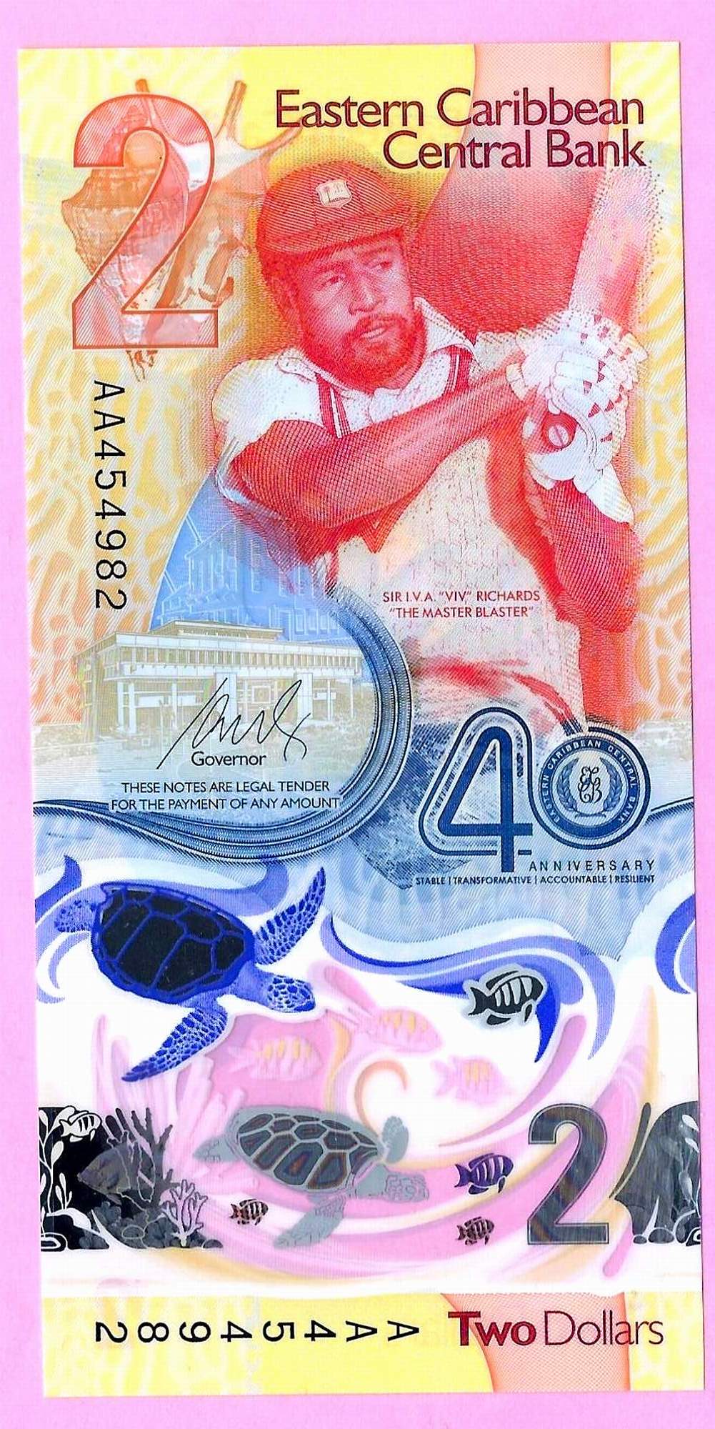 East Caribbean 2 Dollars 2023 2024 40th P 61 Polymer Commemorative UNC ...