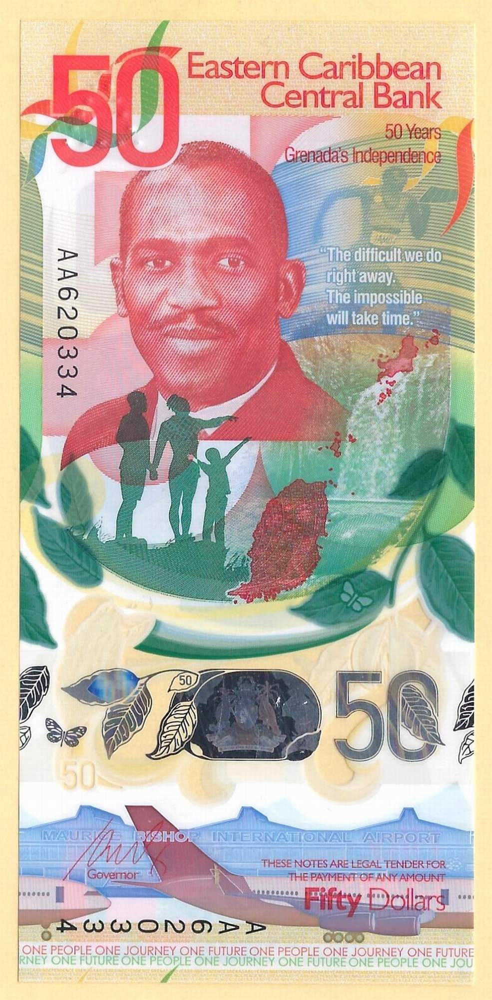 East Caribbean 50 Dollars 2024 50th Grenada Polymer Commemorative P 62 ...