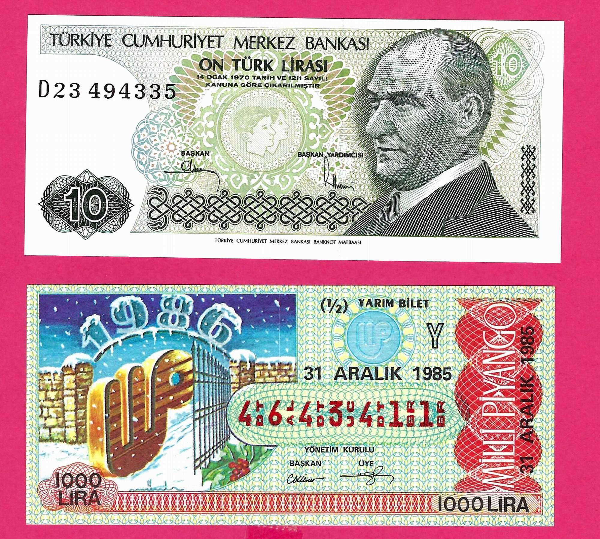 TURKEY TICKET AND BANKNOTE PRINTED ON THE SAME WATERMARKED PAPER (TK 18 ...
